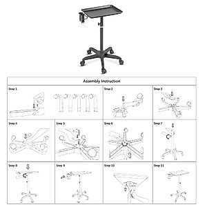 Salon Tray on Wheels, Tattoo Tray, CAKMSMAO Aluminum Beauty Rolling Salon Tray Station, Adjustable Height Mobile Folding Storage Salon Trolley (Black)