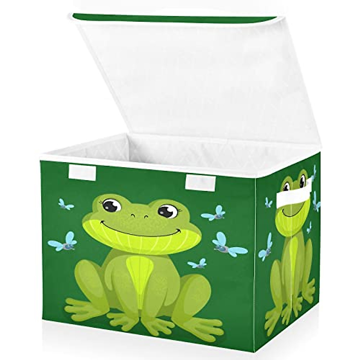 Krafig Cartoon Funny Animal Frog Foldable Storage Box Large Cube Organizer Bins Containers Baskets with Lids Handles for Closet Organization, Shelves, Clothes, Toys