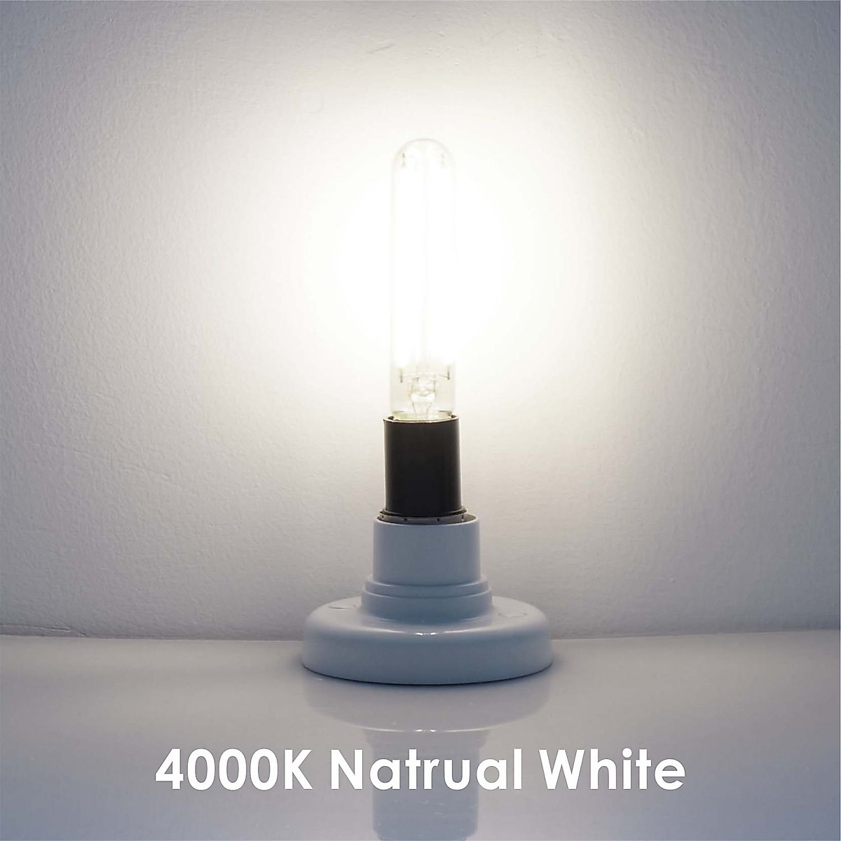 Hizashi 4W LED T6.5 Tubular Filament Bulb E17 Intermediate Base Dimmable 4.7'' Length 40W Equivalent Light Bulb 4000K Cool White 90+ CRI for Exit Sign Light, Refrigerator, Freezer, UL Listed - 4 Pack