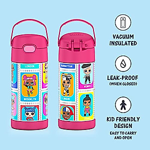 THERMOS FUNTAINER 12 Ounce Stainless Steel Vacuum Insulated Kids Straw Bottle, L.O.L Surprise & FUNTAINER 10 Ounce Food Jar, Pink with Spoon