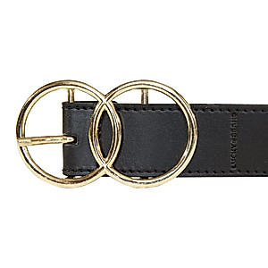Lucky Brand Women Bold Fashion Statement Belts, Leather Double Ring-Black, M (28-30")