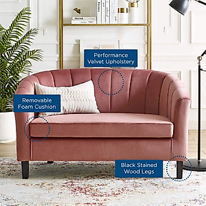 Modway Prospect Channel Tufted Upholstered Velvet Loveseat, Dusty Rose