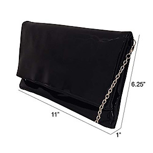 JNB Basic Patent Foldover Clutch, Black