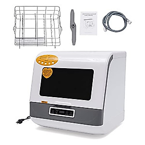 Compact Dishwasher 1200W Mini Portable Countertop Dishwasher 3/4 Washing Program Deep Cleaning for Small Apartments, Dorms and RV (White 3 Washing Programs)