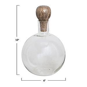 Creative Co-Op Wine Glass Mango Wood Stopper Decanter, 10" x 6", Clear