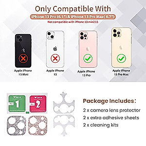 Goton [2 Pack] Bling Camera Lens Protector Compatible with iPhone 13 Pro Max & 13 Pro Glitter Diamond Metal Lens Protective Decoration Cover Accessories for 13 Pro / 13 Pro Max Silver+Rose Gold