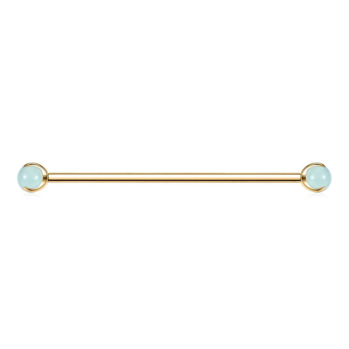 Industrial Bar 14G Industrial Earrings Surgical Steel Industrial Barbell Gold with Green Imitation Jade Industrial Piercing Jewelry Industrial Bar Piercing Body Piercing Jewelry 1 1/2 Inch 38mm