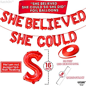 Large, She Believed She Could So She Did Banner - 16 Inch, Red Graduation Banner | Graduation Party Decorations 2023 | Congrats Grad Banner for Graduation Decorations 2023 | Graduation Party Supplies