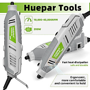 Huepar Tools Rotary Tool Kit, 200W 1.8 AMP with Flex Shaft 239pcs Accessories include MultiPro Keyless Chuck, 6 Variable Speed 10000-40000RPM Electric Drill Set for Crafting Projects and DIY Creations