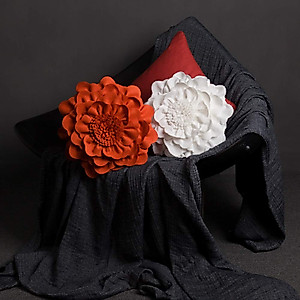 JWH Round Flower Pillow Cover Decorative Floral Pillow Case Round Cushion Hand Crafted Pillowcase for Bedroom Bed Couch Living Room 14 Inch Orange