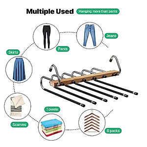 NV Wood Wardrobe Organizer Racks – Space-Saving 6-Layer Wooden Closet Hangers, Multi-Functional for Pants, Skirts, Scarves & More, 2-Pack (Horizontal & Vertical Use)