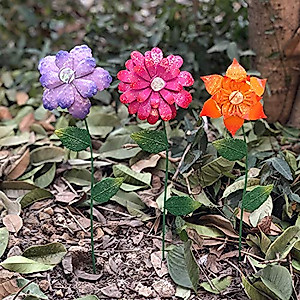 Floral Garden Stake Decor,Glow in Dark Outdoor Plant Pick Water Proof Metal Flower Stick for Lawn Yard Patio,Pathway Ornament,Set of 3