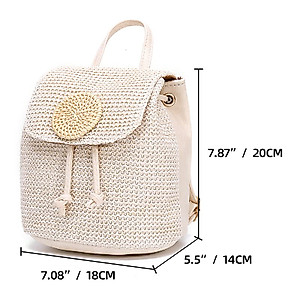 Anopo Small Straw Backpack for Women Summer Handmade Woven Beach Bag Bookbag Daypack Wicker Purse Bohomian Drawstring Shoulder Bag-L Rattan-Beige