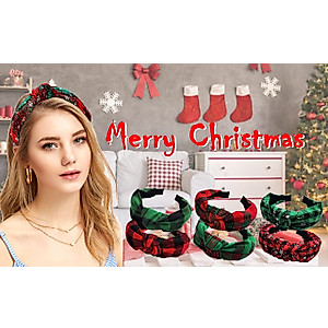 KizBruo 2PCs Christmas Wide Knotted Plaid Headbands Fashion Vintage Turban Hair Band Retro Criss Cross Christmas St. Patrick's Day Headband for Women Girl Xmas Hair Accessories