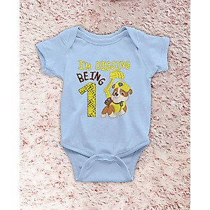 Paw Patrol Rubble 1st Birthday Outfit Boy I'm Digging Being 1 Baby Bodysuit 18M (12-18M) Aqua