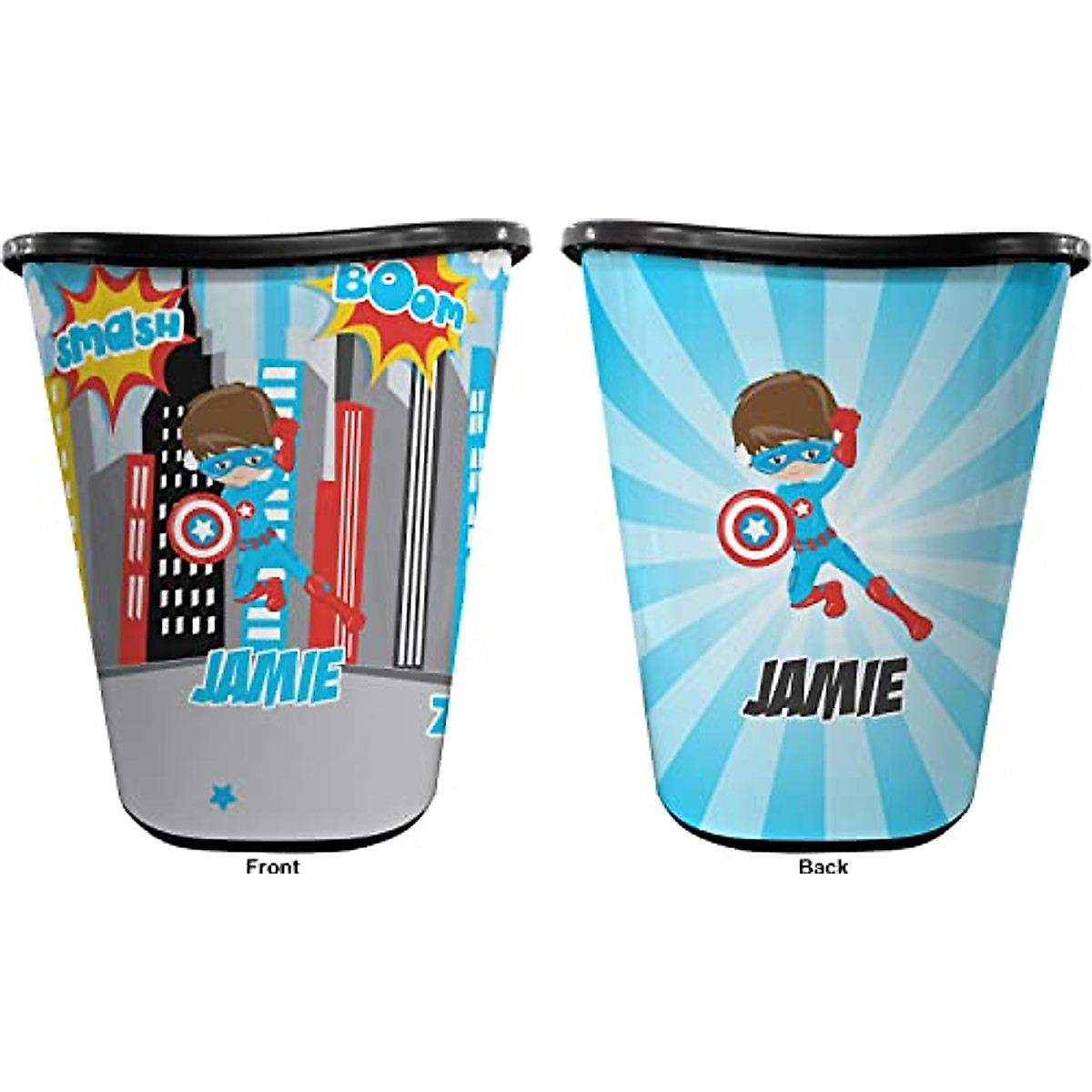 YouCustomizeIt Superhero in The City Waste Basket - Double Sided (Black) (Personalized)