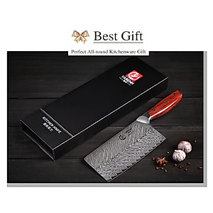 YARENH Chinese Cleaver Knife, 7 inch Professional Kitchen Knife, Damascus Steel Blade, 67 Layers, African Sandalwood Handle, Suitable for Cutting Vegetables and Meat, Gift Box Packaging