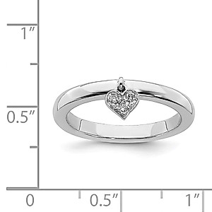 Solid 925 Sterling Silver Stackable Dangle Heart Diamond Ring Eternity Band Size 6 (.045 cttw.)