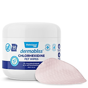 Vetnique Dermabliss Chlorhexidine for Dogs Skin Health Antibacterial Wipes for Dogs for Skin Infections, Irritation & Redness Relief (Skin Wipes, 50ct)