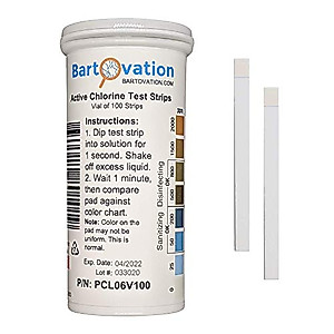 Active Chlorine Bleach Test Strips, 0-2000 ppm [Vial of 100 Plastic Strips] Designed for Daycares and Senior Homes for Sanitizing and Disinfecting