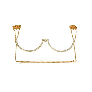 Rhinestone Chest Bracket Chain Trendy Crystal Butterfly Harness Chest Bra Chain Sexy Bikini Body Jewelry for Women (Gold)