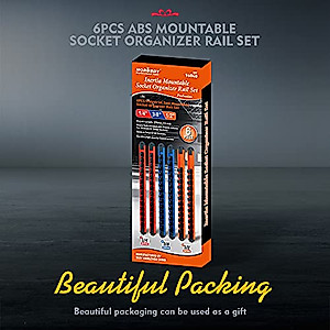 HORUSDY 6PC 360° Swivel ABS Socket Organizer, 1/4-Inch x 28 Clips, 3/8-Inch x 28 Clips, 1/2-Inch x 24 Clips, Premium Quality Socket Holders