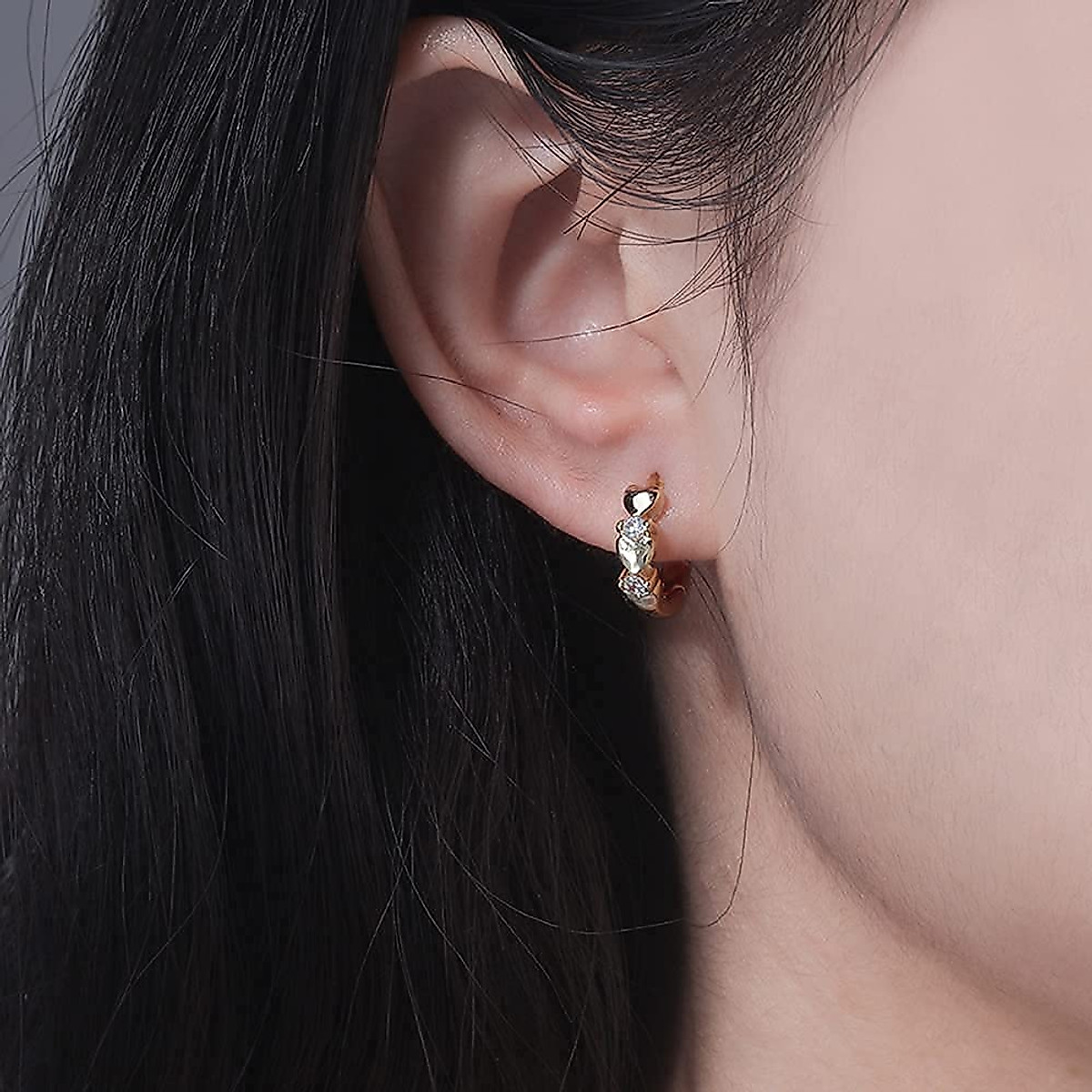 CiNily Small Gold Plated Hoop Earrings for Women Heart Cubic Zirconia Earrings Hypoallergenic Huggie Hoop Earrings for Sensitive Ear