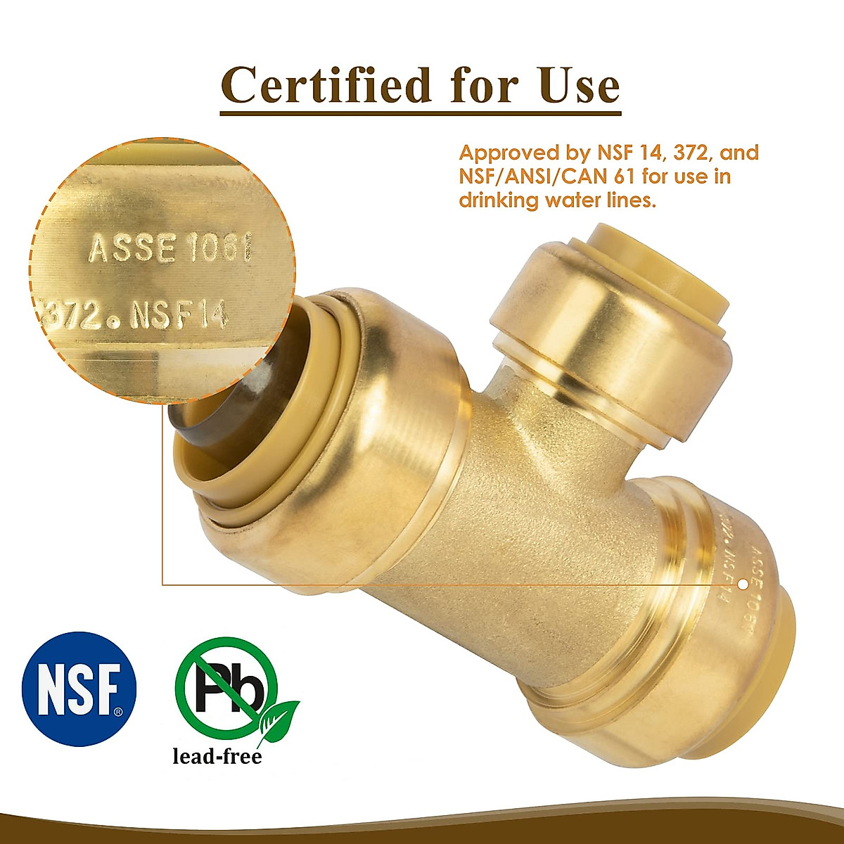 JUWO 3/4"x 3/4" x1/2" Reducing Tee for PEX, Copper, CPVC Pipe, Push to Connect Brass Plumbing Fitting with Disconnect Clip (1 Pack)