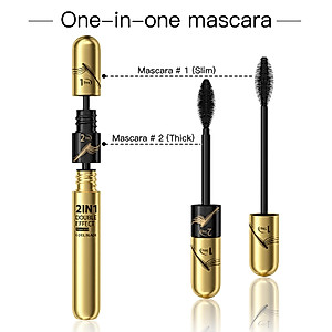 2023 New 2 in 1 Golden Goddess Black 4D Mascara - Liquid Lash Extension for 5X Longer, Fuller Waterproof Eyelashes (1pcs)