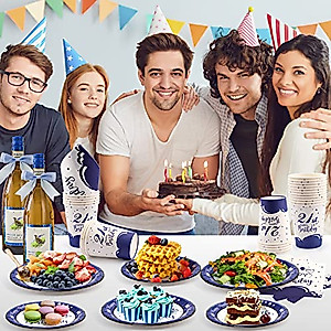 21st Birthday Decorations for Her/Him, 96pcs Happy Birthday Plates and Napkins Navy Blue Party Tableware Set Party Supplies Paper Plates Napkins Cups 21st Birthday Plates - Serves 24 Guests