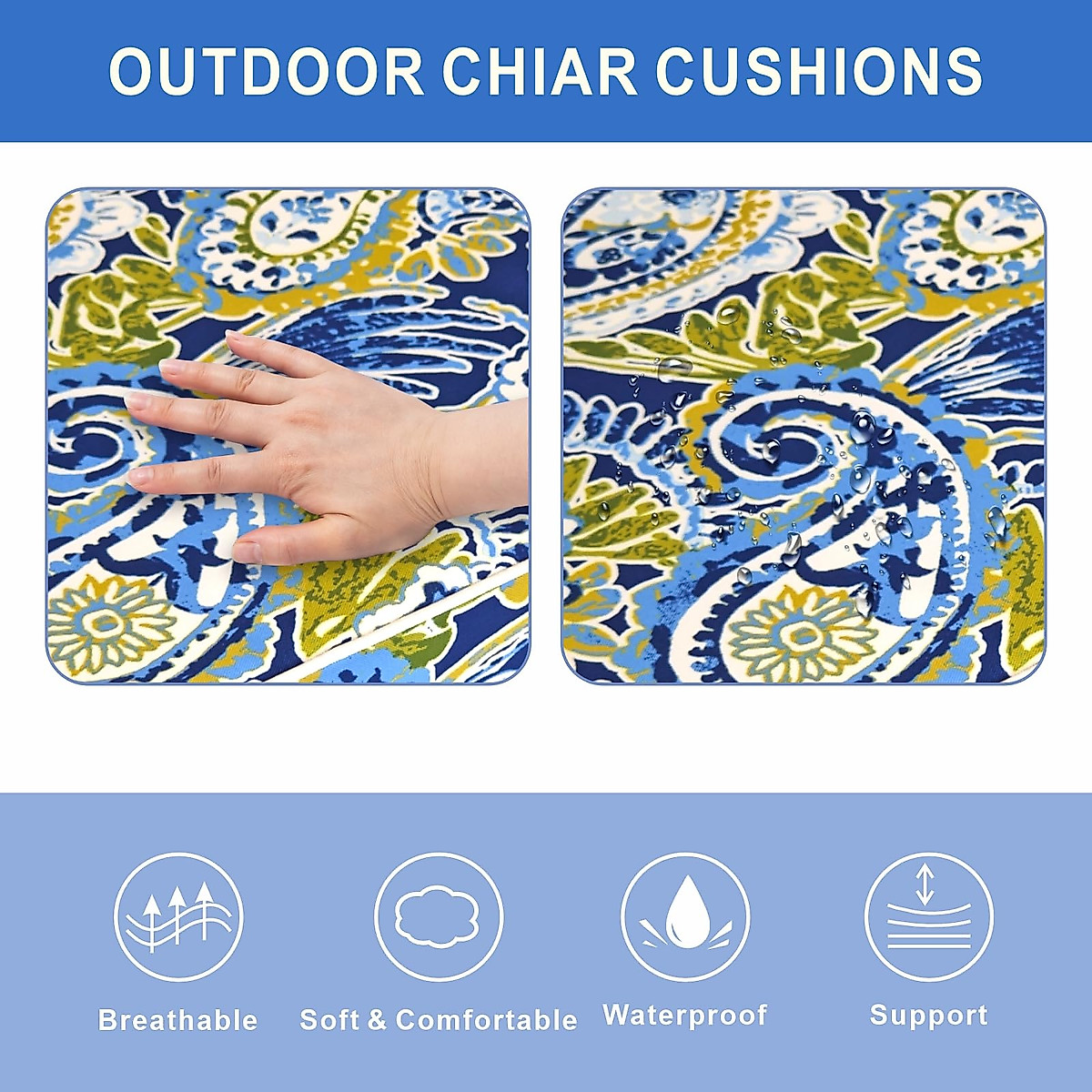 XXPILOS Outdoor Chair Cushions 19 x 19 Inch Set of 2 Water Resistant Seat Cushions with Ties, Outdoor Cushions for Patio Furniture with 3-Year Fade Resistant