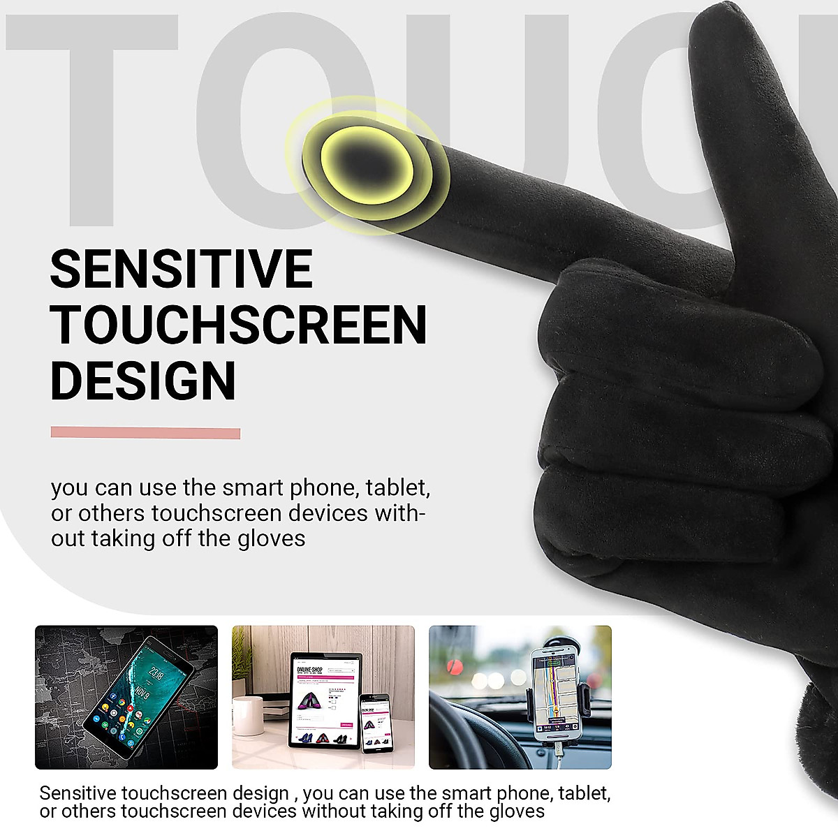 SATINIOR 3 Pairs Winter Warm Touchscreen Gloves Women's Fleece Lining Texting Gloves Fuzzy Soft Winter Gloves for Skiing(Black, Khaki, Pink)