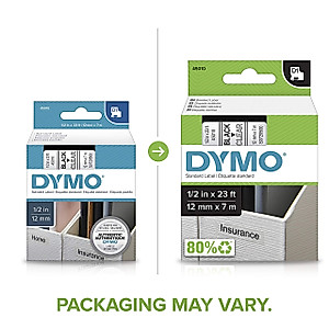 DYMO Standard D1 45010 Labeling Tape (Black Print on Clear Tape, 1/2'' W x 23' L, 1 Cartridge), DYMO Authentic