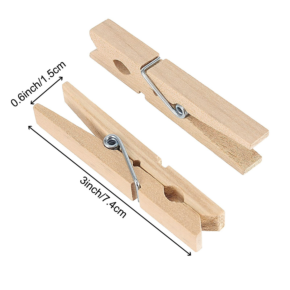 HOIGON 300 Pack 3 Inch Natural Wooden Clothes Pins, Sturdy Large Wooden Clothespins, Wood Clips with Spring, Wood Laundry Pins for Clothing, Craft, Hanging Photo, Clipping Snacks