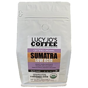 Lucy Jo's Coffee, Organic Sumatra, Low Acid, Dark Roast, Ground, 11 oz.