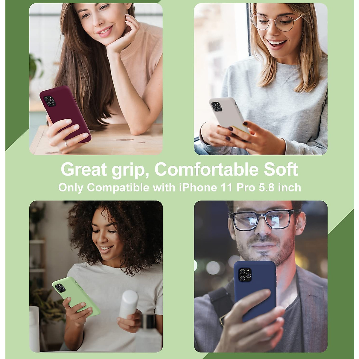 Vooii for iPhone 11 Pro Case, Soft Liquid Silicone Slim Rubber Full Body Protective iPhone 11 Pro Case Cover (with Soft Microfiber Lining) Design for iPhone 11 Pro - Matcha