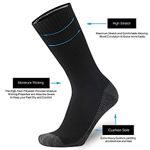 ONKE Cotton Cushion Crew Socks for Men Women Athletics All Seasons Thick Warm Heavy Duty Work Boots Moisture Wicking Control(Black L)