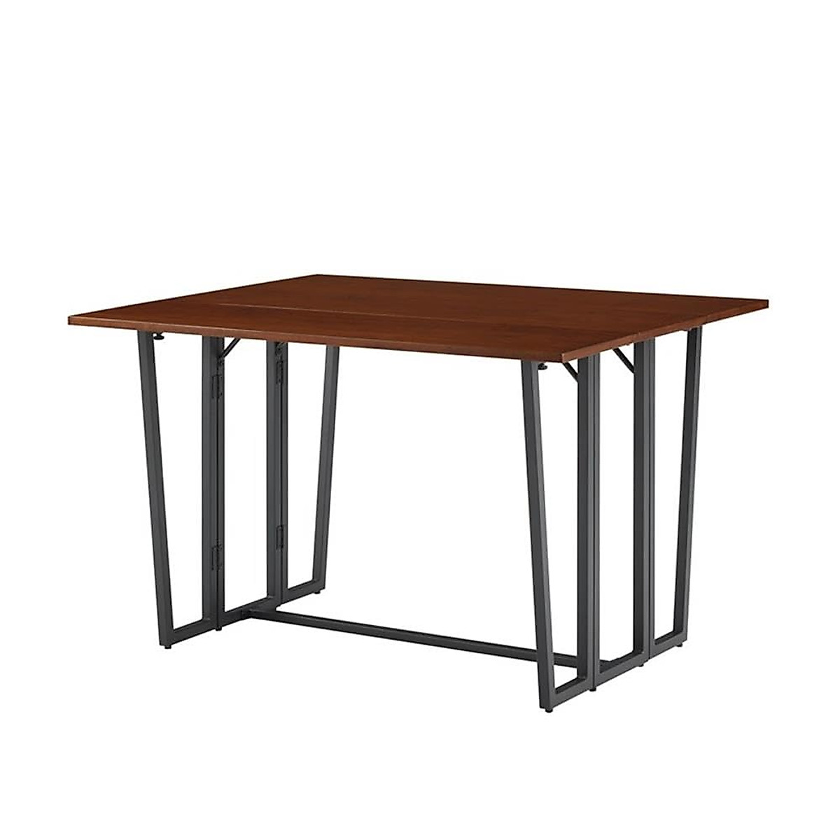 Walker Edison Cesi Contemporary Adjustable Drop-Leaf Dining Table, 47 Inch, Dark Walnut Veneer/Black