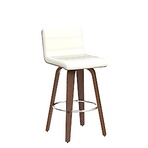 Bekrvio Bar Stools Set of 3 Swivel Bar Stools with Backs, 29 Inch Bar Height Upholstered PU Leather Barstool, L Shape Back, Padded Seat, Mid-Century Modern Bar Stool Chairs for Kitchen Island, White