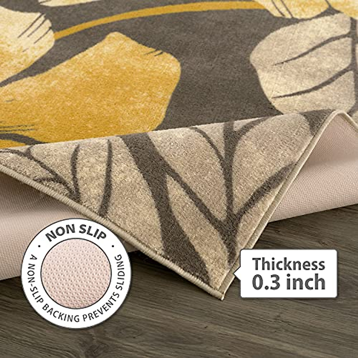 CAMILSON Solana Modern Floral 7'10" x 10'3" Area Rugs Non-Skid (Non-Slip) Rubber Backing Yellow - Brown Flowers Indoor Rug (8x10, Yellow Brown)