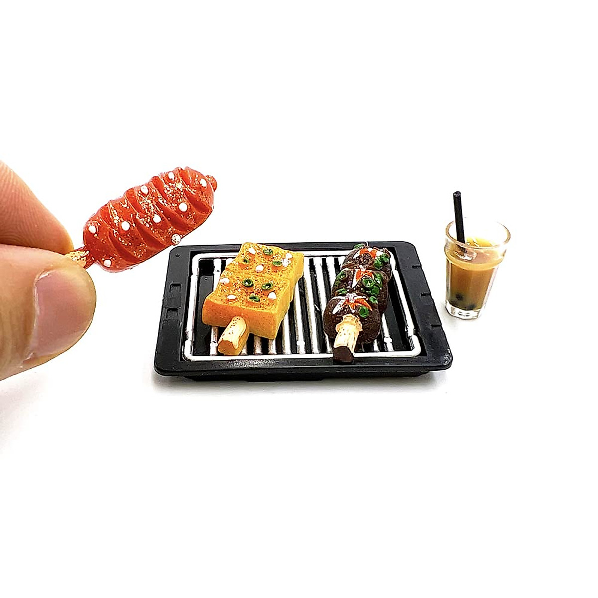 10 Set 50 Pieces Miniature Food Fits Doll Accessories Mini Drink Milk Hamburger Fries Cola Juice Plate Knife Fork Spoon Dessert Cake BBQ Milk Tea Fruit Fast Set Pretend Kitchen Play Toys Dollhouse