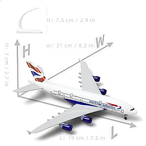 QIYUMOKE A380 British 1/300 Die-cast Metal Airplane Model -A380 Sky Jumbo a380 Model Plane with Stand (7.5 inches Long) for Aviation Enthusiast Gift or Display Decorations