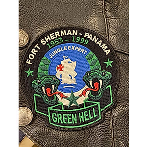 Bayonet Design - Jungle Expert Commemorative Patch - US Army Jungle Operations Training Center (JOTC) 4 13/16" X 4 1/2" Green Hell Embroidered Patch Merrowed Edge and Wax Backing