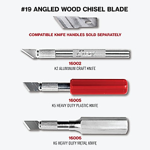 Excel Blades #19 Angled Wood Chisel Blade, 1 Inch, American Made Replacement Hobby Blades, 5 Pack