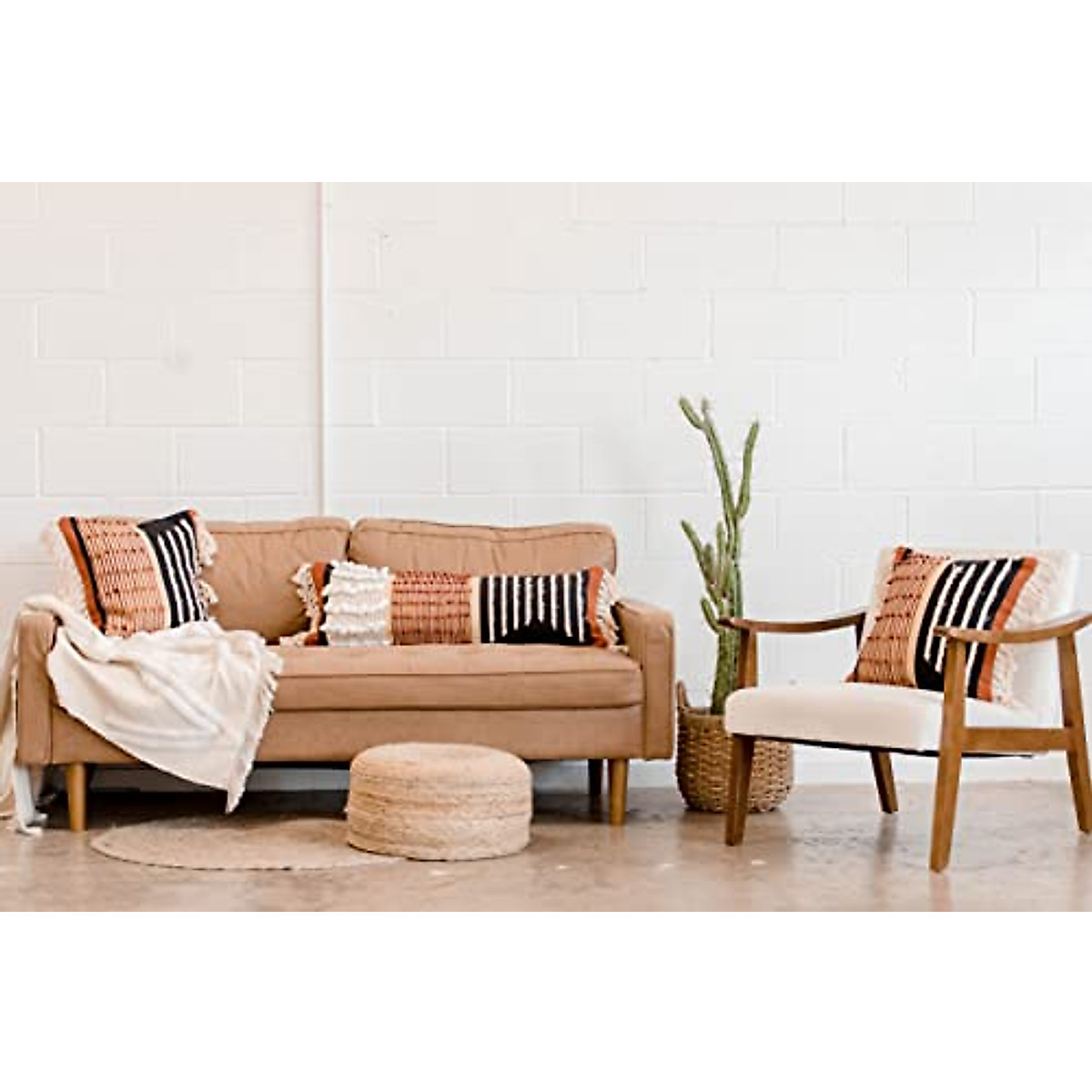 CASA BOHO Lumbar Pillow Mid Century Modern Decor Long Pillow Decorative Lumbar Pillow Bohemian Throw Pillows Boho Throw Pillows Oversized Throw Pillows Boho Throw Pillow Cover Eclectic Fringe Tassels