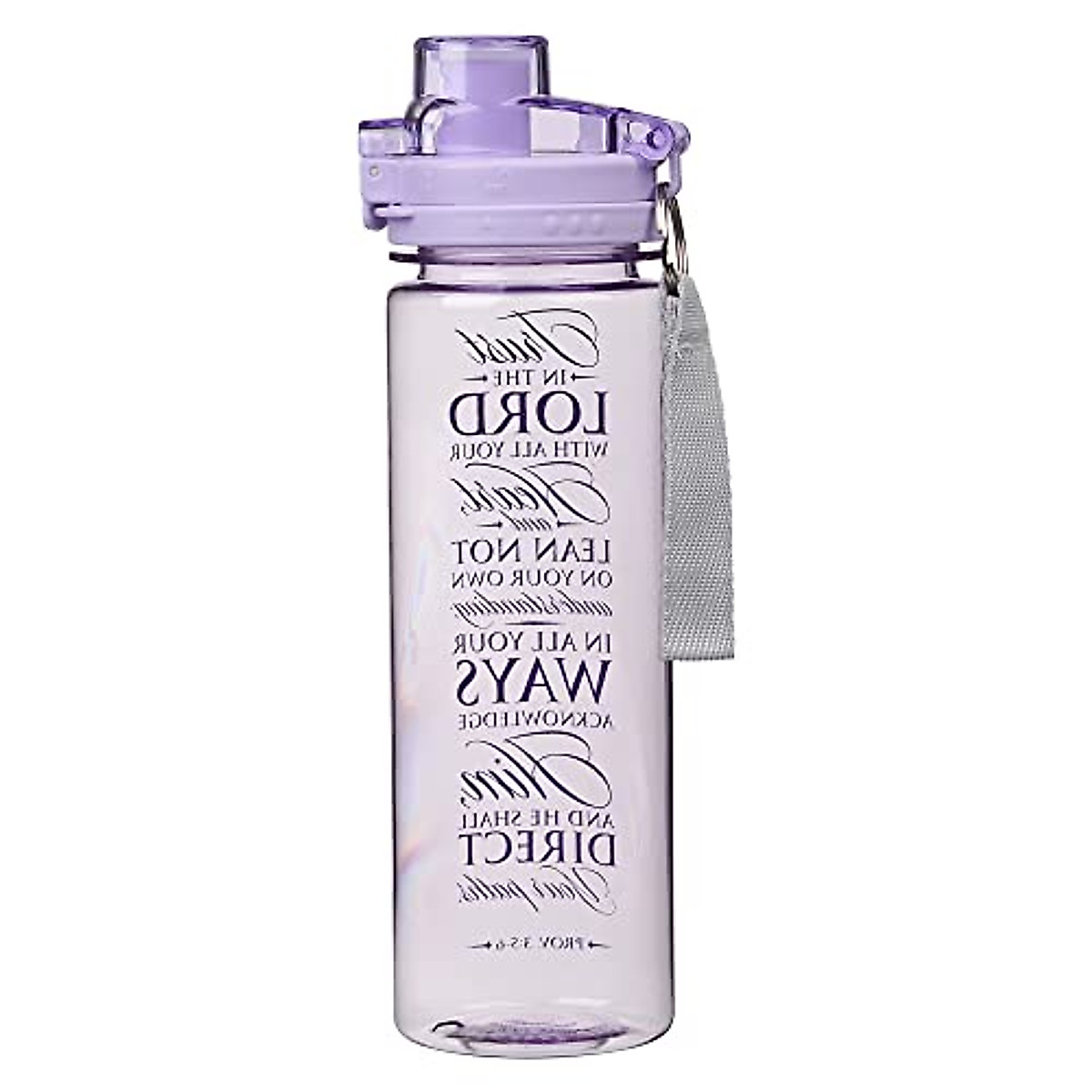 Christian Art Gifts Reusable Plastic Sports Water Bottle Wide Mouth BPA-Free w/Locking Flip-Top Lid and Carry Strap in Purple 28 oz. with Inspirational Bible Verse - Trust the Lord -Proverbs 3:5-6