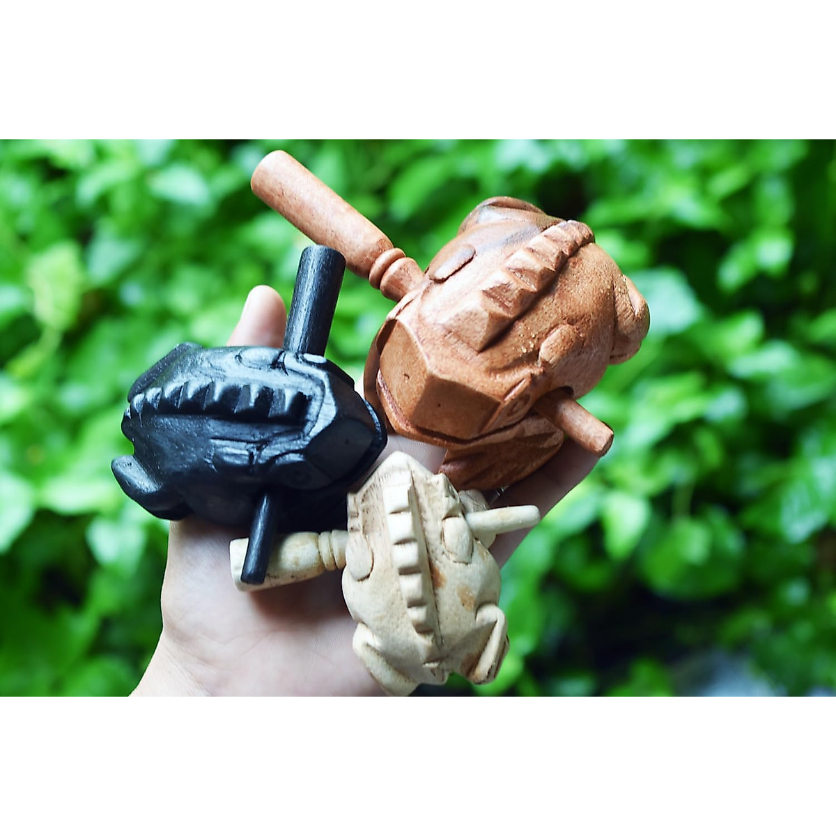 Guiros Percussion Instruments Wooden Frog 3 Piece Set of 4 Inch, 3 Inch, 2.75 Inch, Wooden Frog Musical Instrument (Brown/Black/Natural Color)