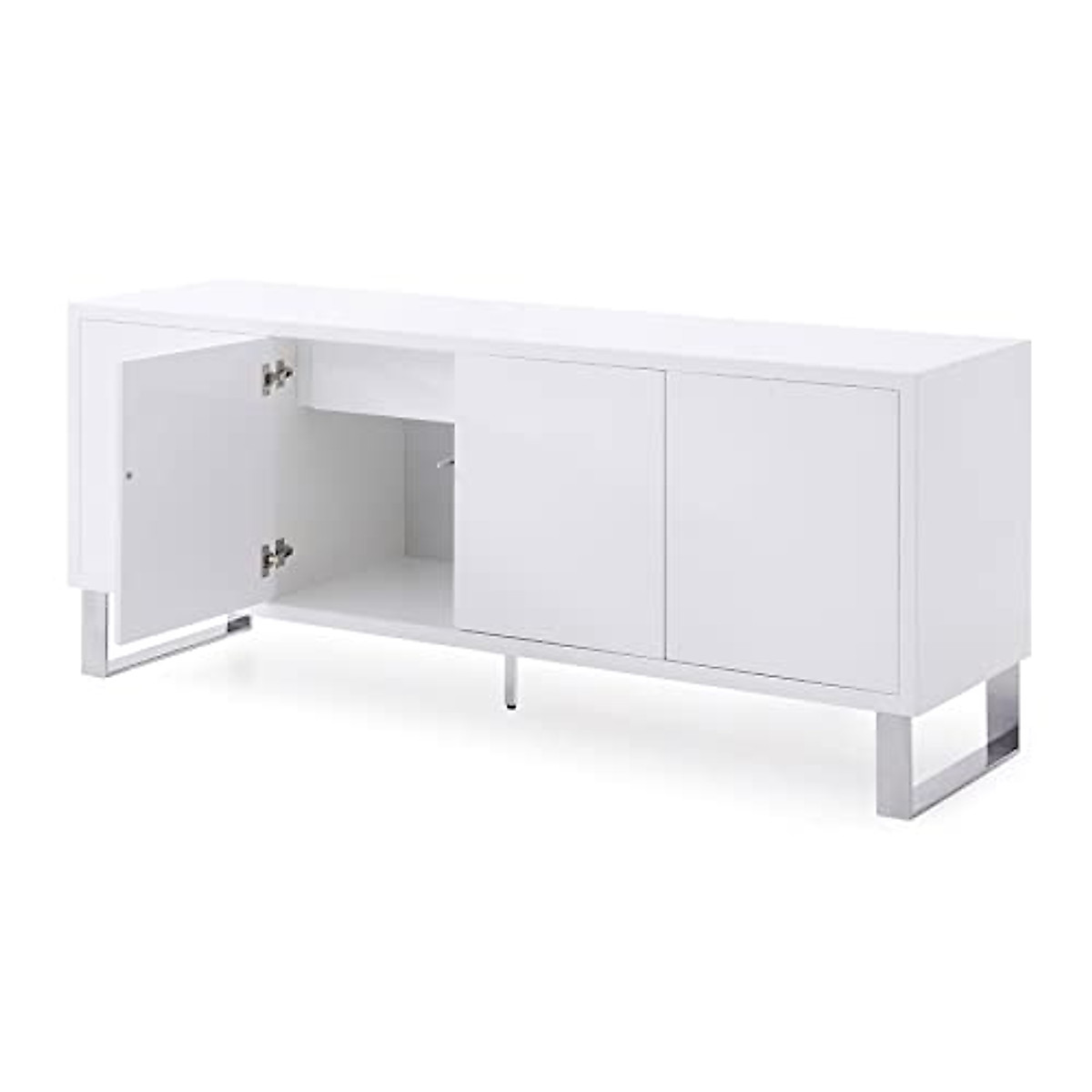 Zuri Furniture Modern Neve Sideboard in White High Gloss Lacquer with Polished Stainless Steel Legs