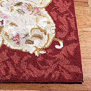 SAFAVIEH Chelsea Collection 2'6" x 8' Ivory / Burgundy HK73A Hand-Hooked French Country Wool Runner Rug