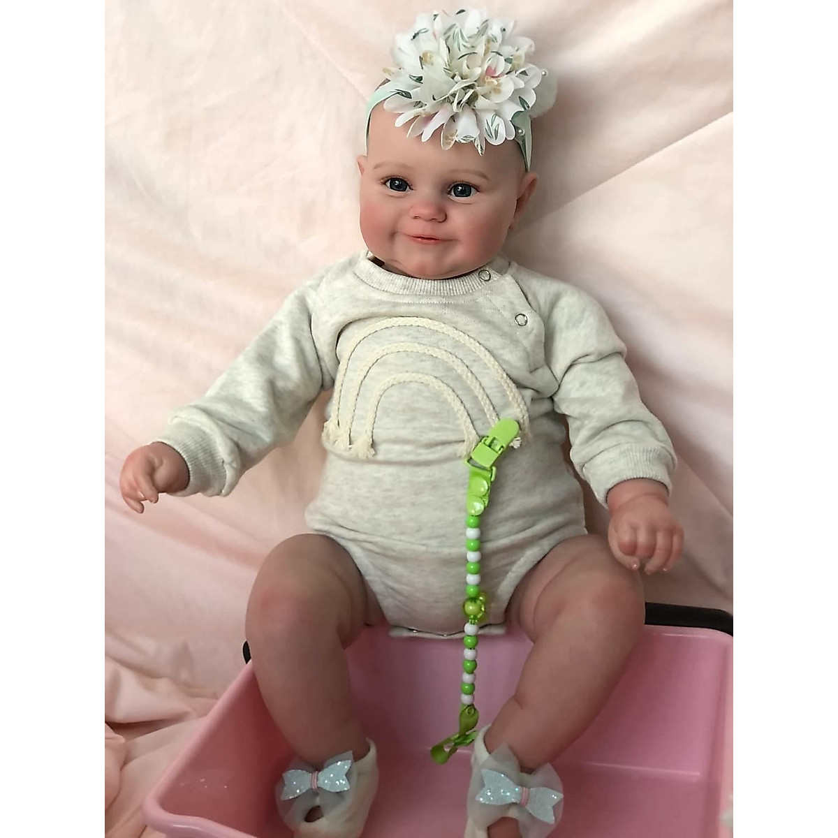 Pinky Realistic Reborn Baby Dolls 20 inches 50 CM Full Body Vinyl Silicone Girl Doll Anatomically Correct Lifelike Painted Hair Newborn Baby Dolls Toy for Kids Age 3+